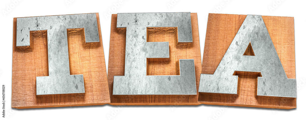 3d tea letters made from letterpress woodblocks on transparent png ...