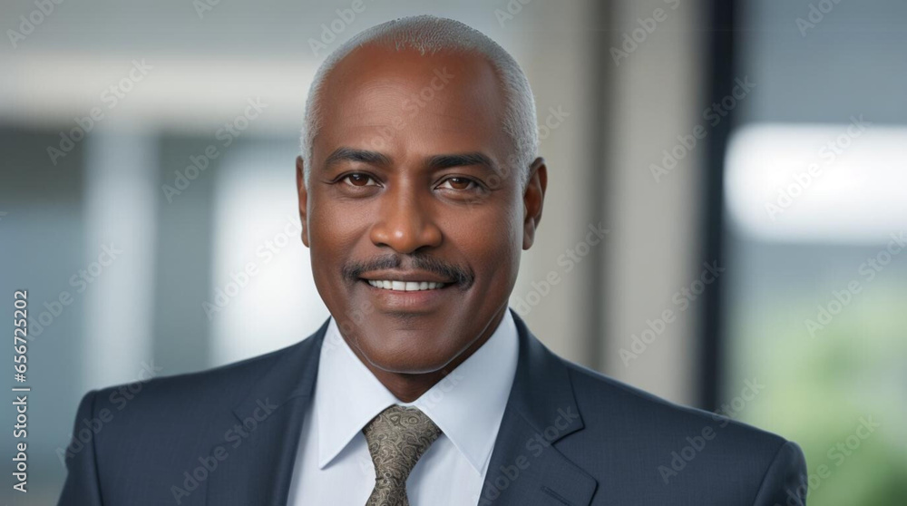 Handsome African senior business man wearing a suit smiling at the ...