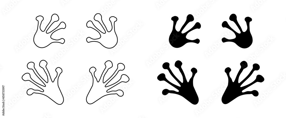 Frog or toad paw footprint. Silhouette, Contour. Hind and front legs ...