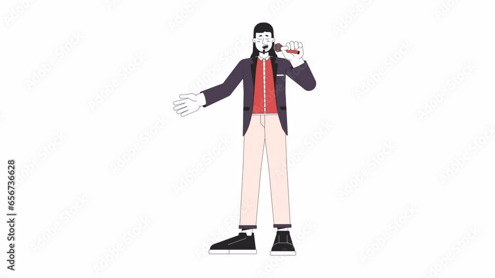 Male opera singer holding microphone line cartoon animation. Classical ...