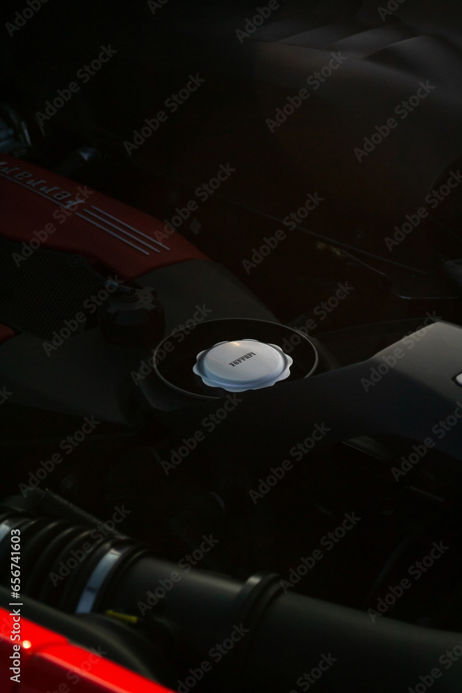 Ferrari 488 GTB engine bay metal oil cap - High Resolution Cinematic ...