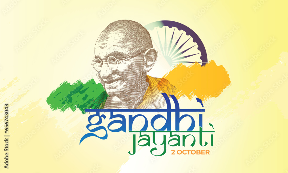 Gandhi Portrait Background Design With Flag Color Texture Stock Vector ...