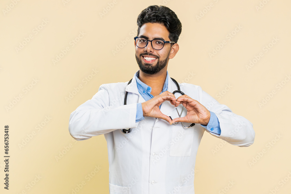 Indian doctor cardiologist man in love. Smiling attractive Arabian ...