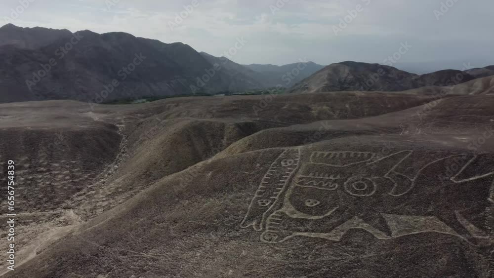 of the Nazca Lines geoglyphs made in the soil of the Nazca Desert in ...