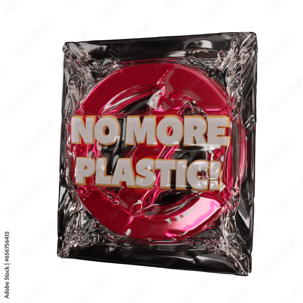 No More Plastic Campaign Stamp 3D Red Lock Symbol with Slanted Stylized ...