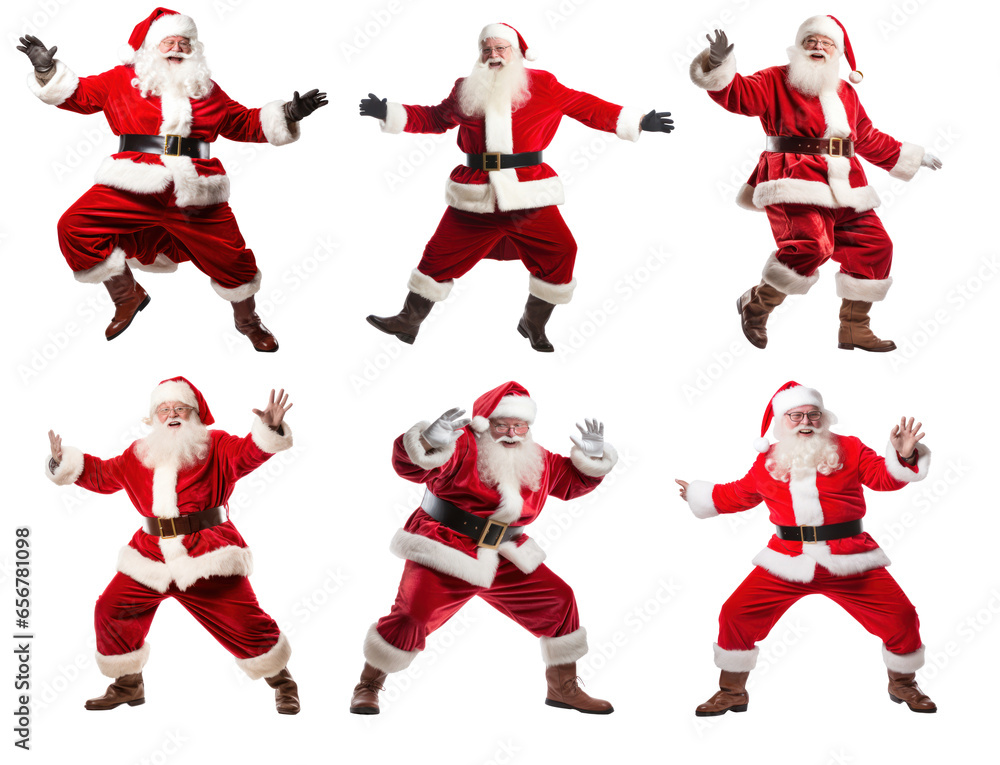 Santa Claus dancing in a humorous and energetic pose, creating a ...