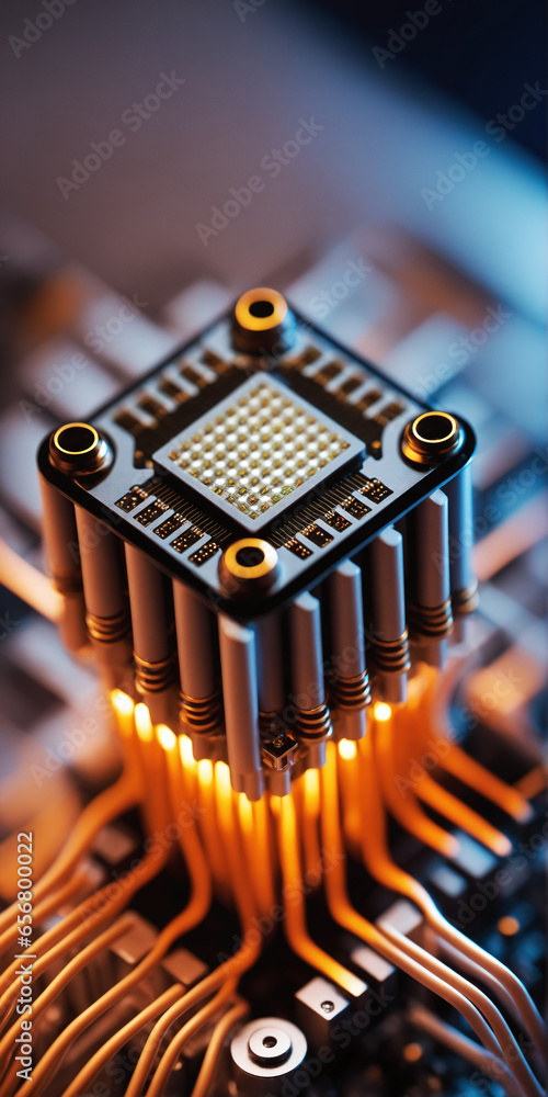 Quantum Processor Unit (QPU) showcased in an abstract tech background ... Quantum Processor Unit (QPU) showcased in an abstract tech background ...