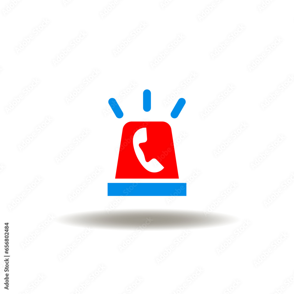 Vector illustration of siren, flasher, beacon with phone handset. Icon ...