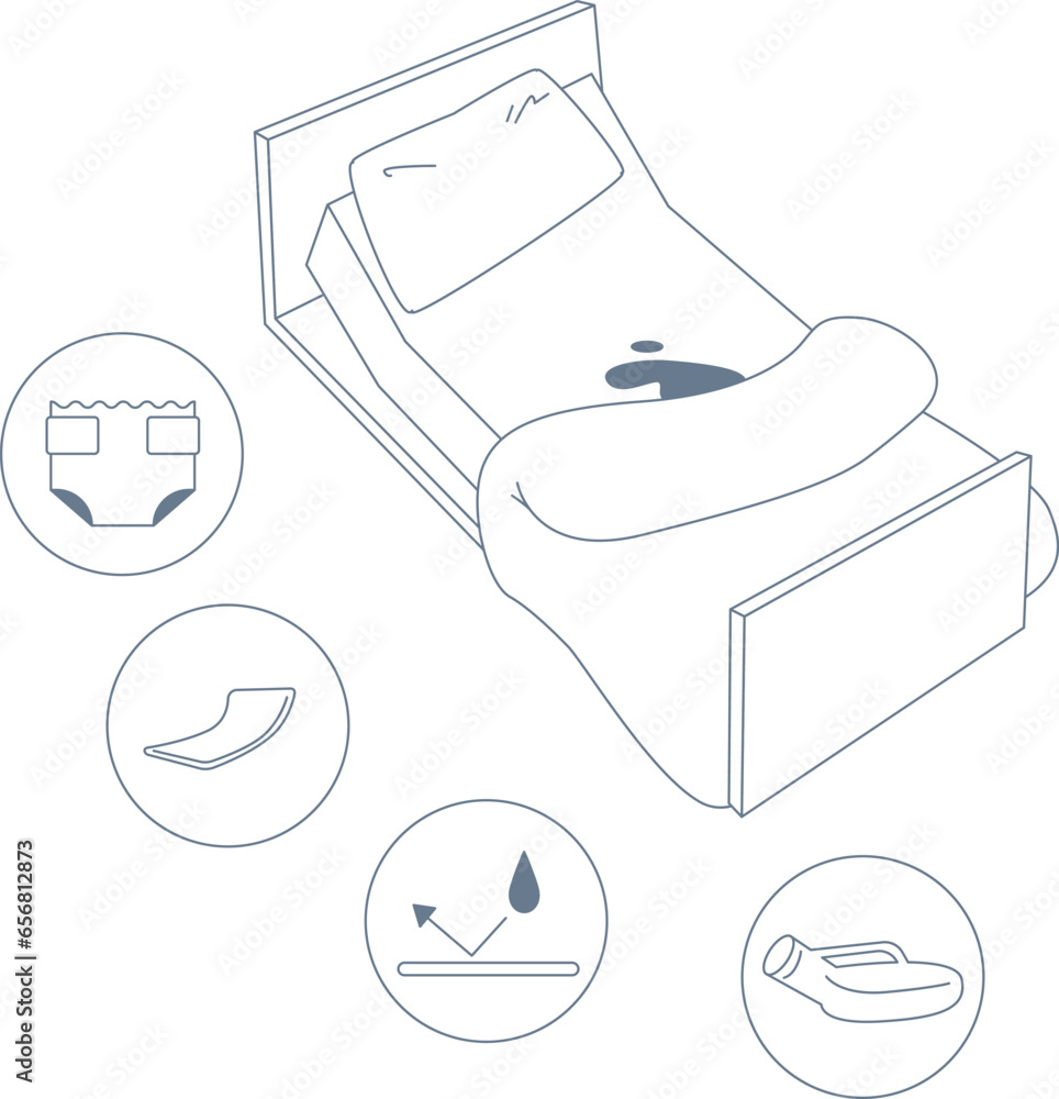 Urine soiled nursing bed. Measures against incontinence. Those are ...