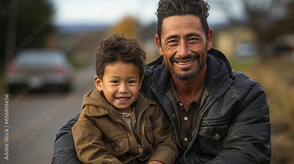 A Father's Loving Embrace: Father in a Black Jacket Shares a Heartfelt ...