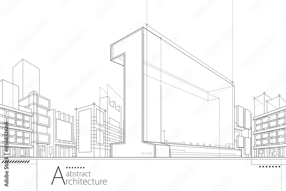 3D illustration abstract imagination modern architecture urban building ...