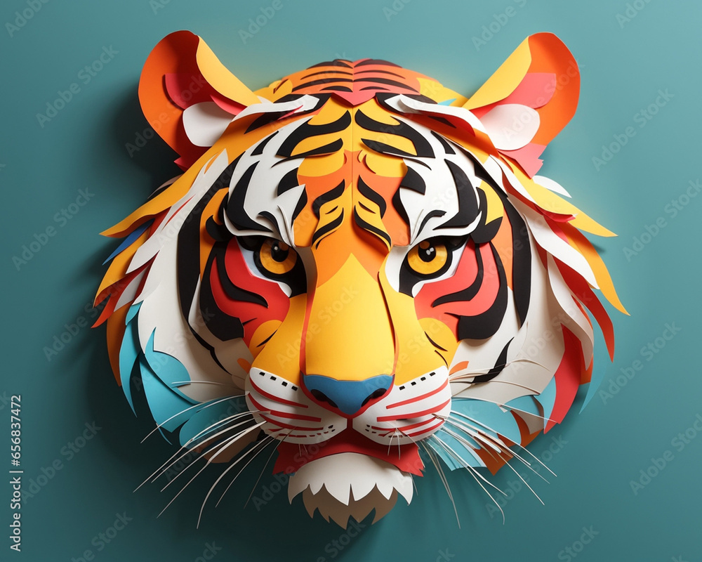 Paper art depicting a cartoon tiger in 3D Stock Illustration | Adobe Stock