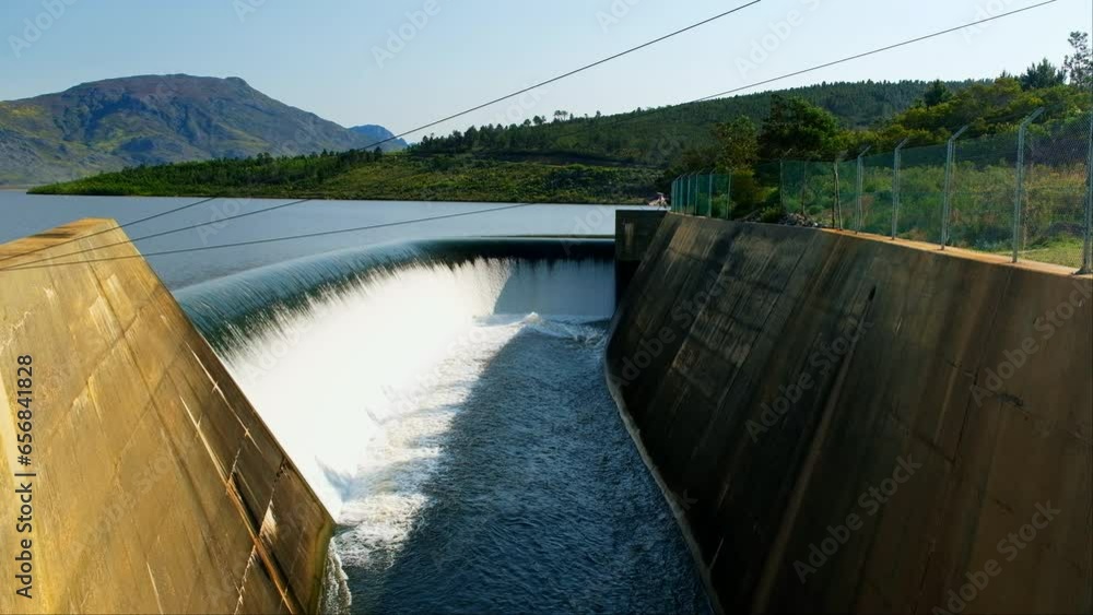 Theewaterskloof dam spillway with overflow water released to control ...