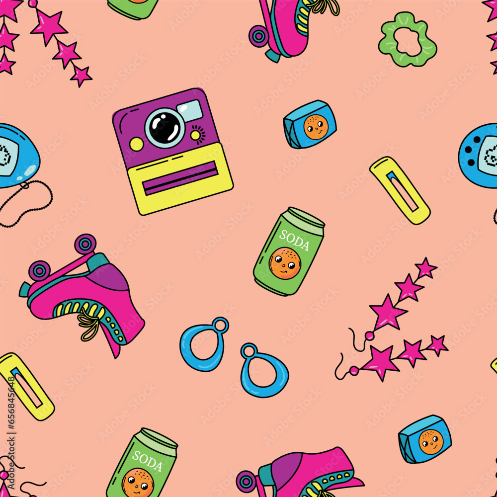Seamless retro pattern. Nostalgia of the 90s. Design for fabric ...