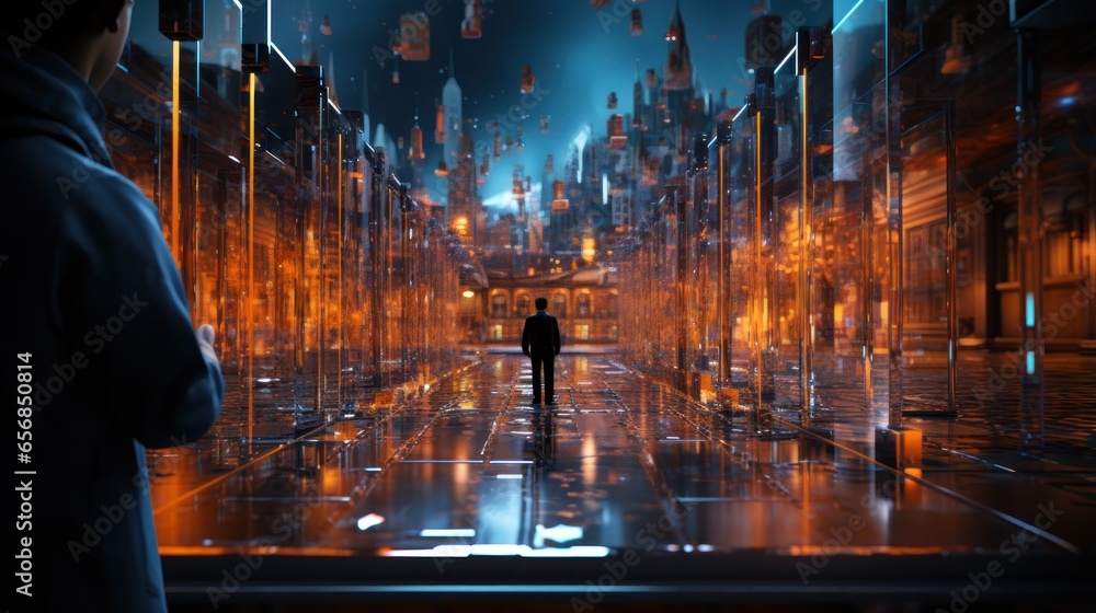 Metaverse and Blockchain Technology Concept. People Touch Objects to ...