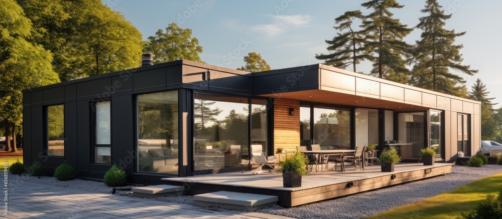 Eco friendly modular housing featuring panoramic windows made from ...