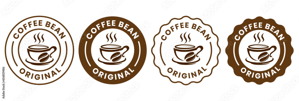 Coffee shop logo. retro badge coffee bean and leaf branch with mountain ...