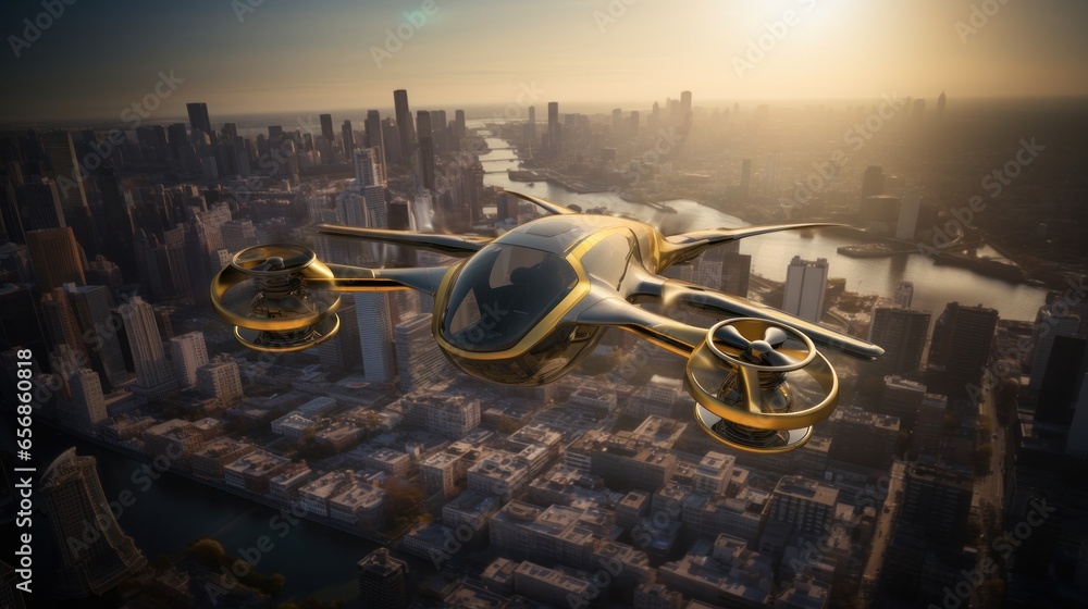 EVTOL or electric vertical take-off and landing aircrafts flying ...