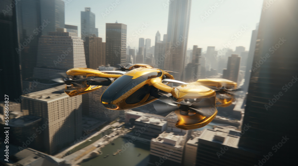 EVTOL or electric vertical take-off and landing aircrafts flying ...