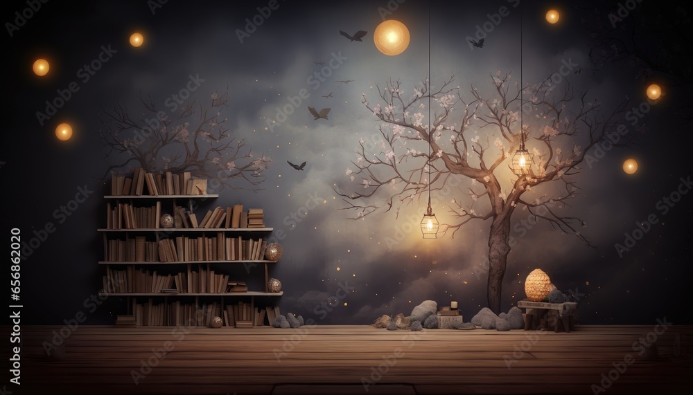 Backdrop for studio photo with a room full of books, nice digital ...