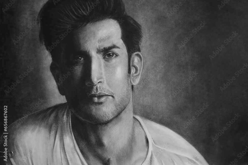 portrait of a man. Pencil drawing. Hand drawing. Indian Artist. Face ...