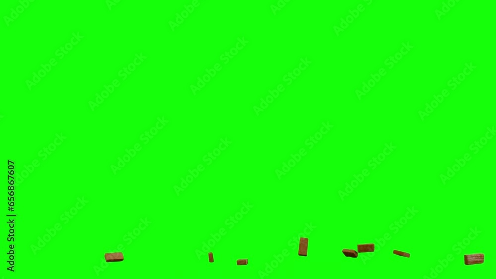 Thrown bricks, pieces of bricks exploding in center of the screen ...