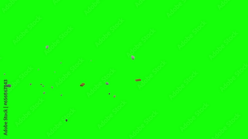 Falling pieces of bricks and rocks, appearing from left top side of the ...