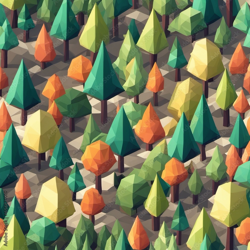 Poster, Foto Digital illustration of trees in a forest in low poly ...