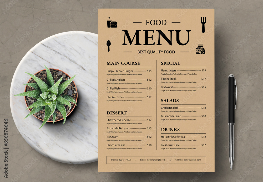 Clean Food Menu Design Layout Stock Template | Adobe Stock