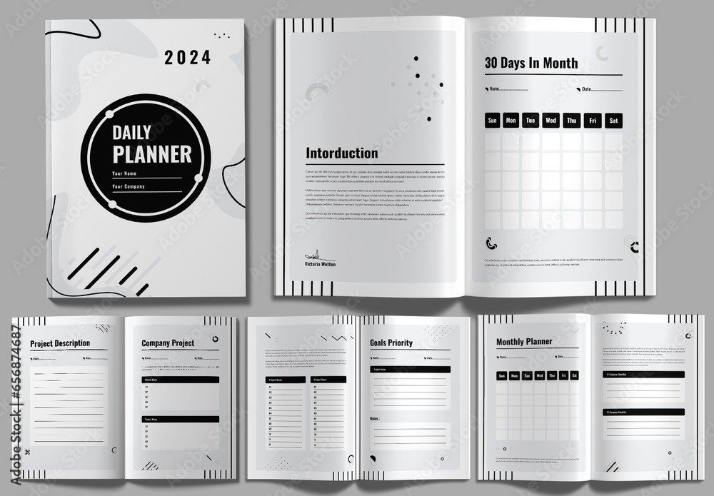Minimal Planner Layout For Daily And Monthly Tasks Stock Template ...