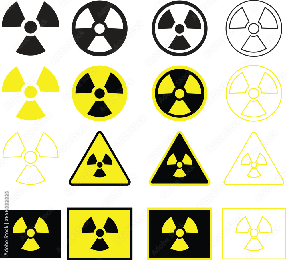 set of Radioactive icons nuclear symbol. Uranium reactor radiation ...