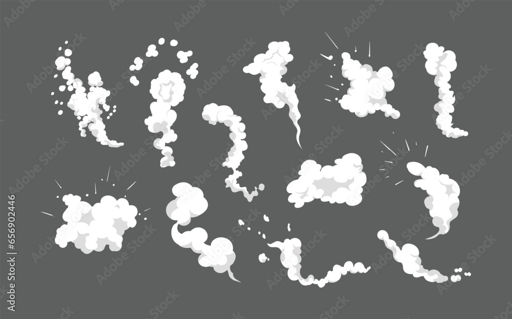 Smoke explosion animation of an explosion with comic flying clouds. Set ...