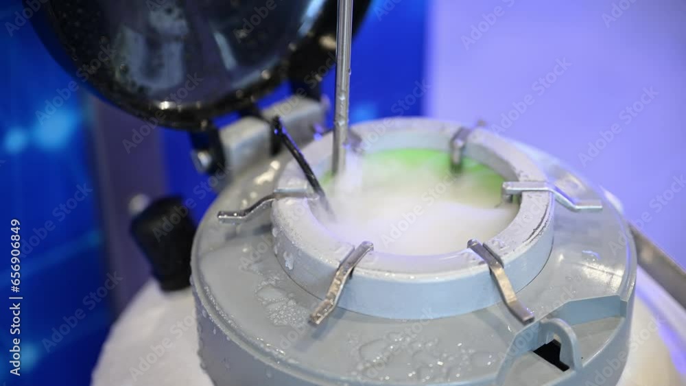 Steam and gases of liquid nitrogen come from an open pressure vessel ...