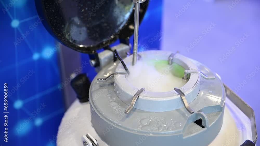 Steam and gases of liquid nitrogen come from an open pressure vessel ...