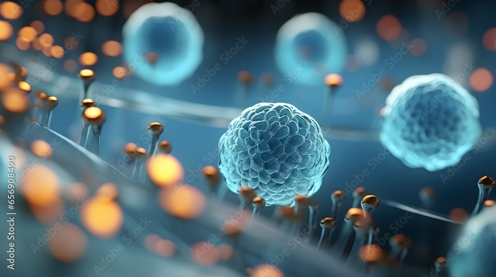 Cellular Therapy and Regeneration, microscope of cell, Embryonic stem ...