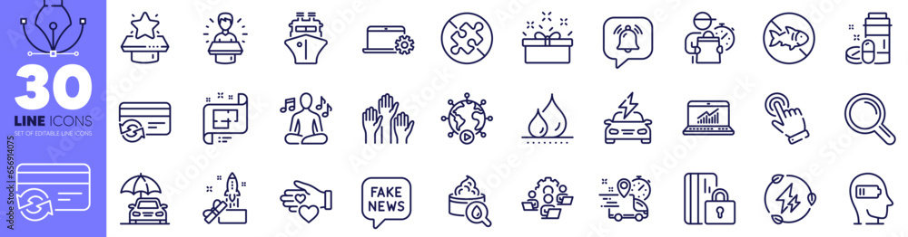 Express delivery, Change card and Blocked card line icons pack ...