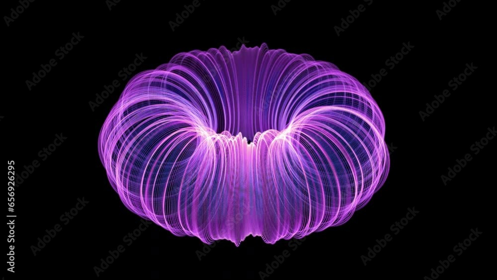 3D abstract animation: model of nuclear fusion. High energy elementary ...