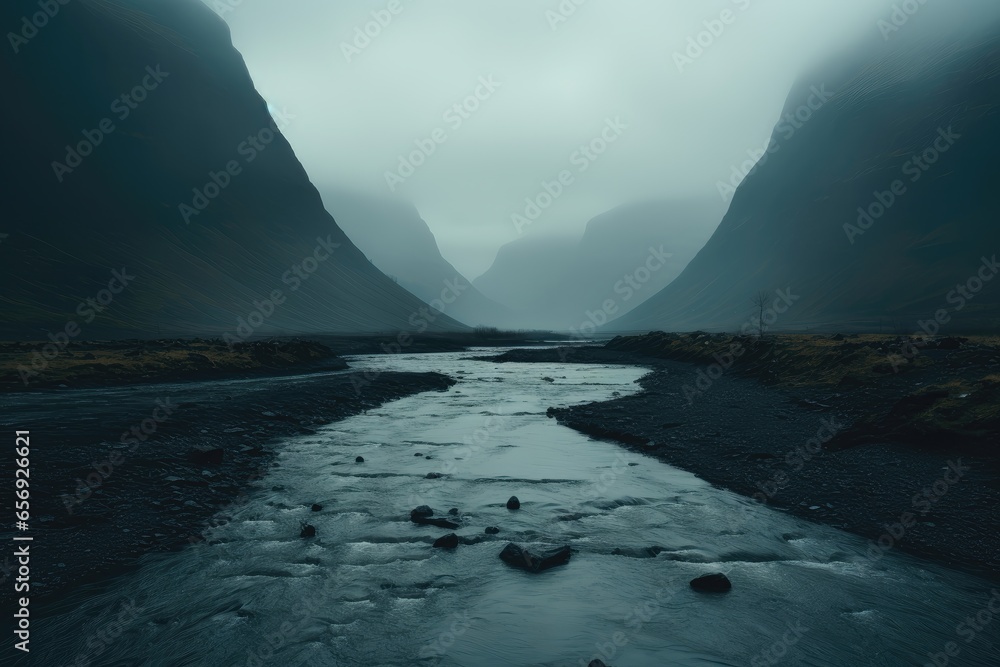 A background image showcasing a valley with a meandering watercourse ...