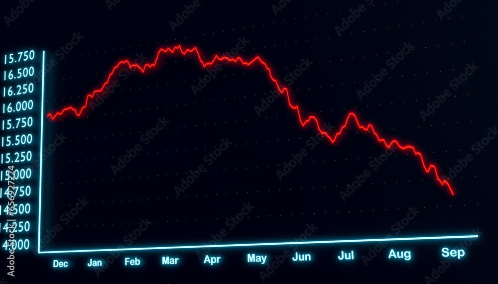 Stock market chart moving down. Business, investment, risk, loss, bear ...