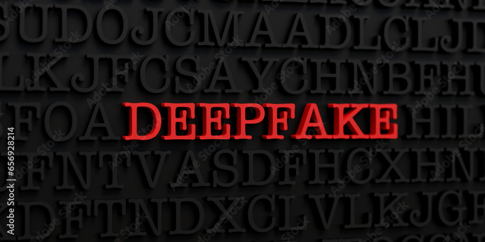 Deepfake. Wall with dark letters and the word deepfake in red. Identity ...