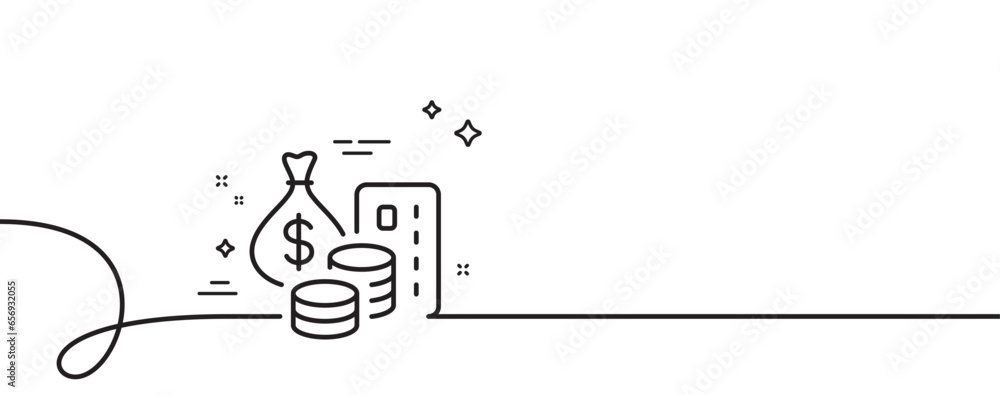 Money line icon. Continuous one line with curl. Credit card sign. Cash ...