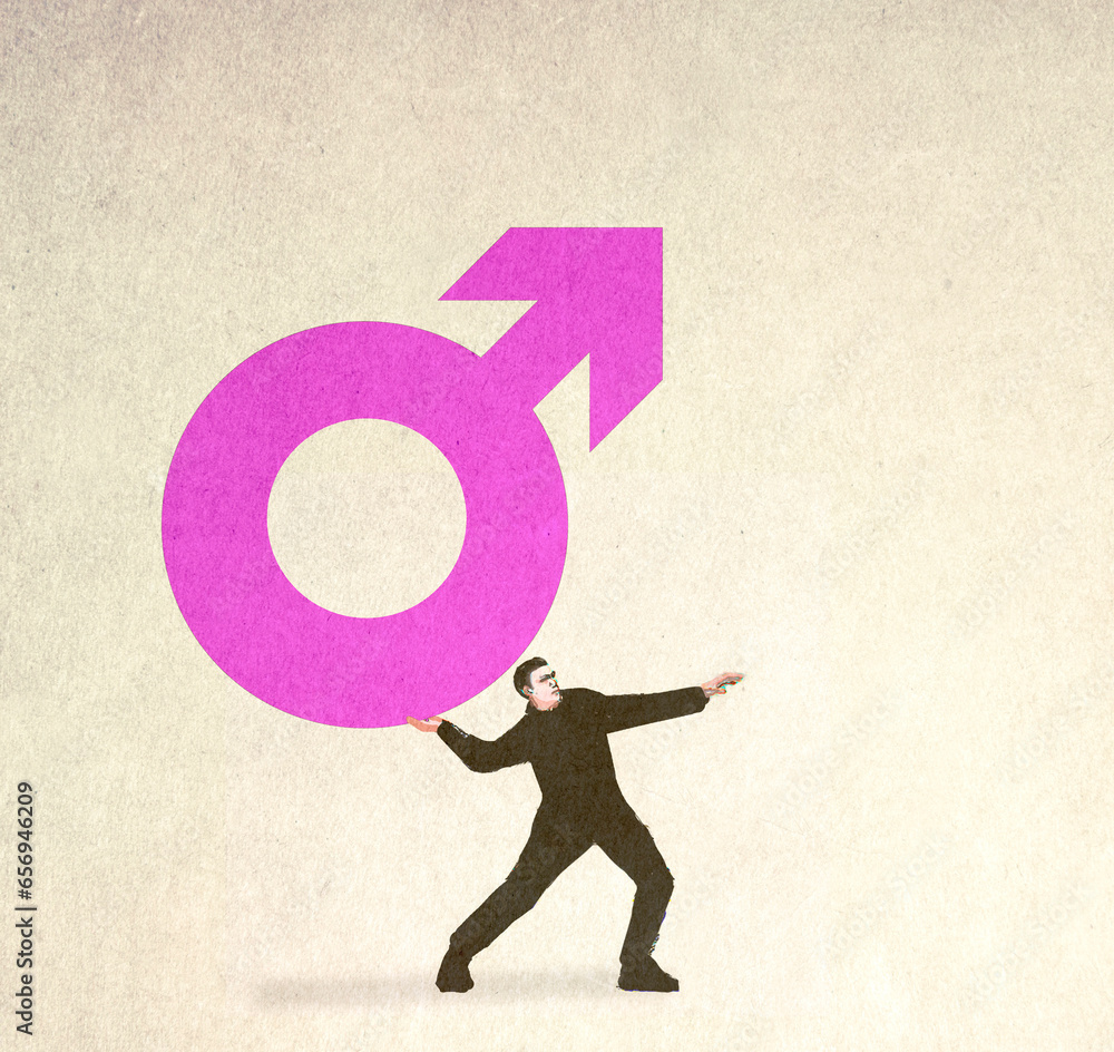 Illustration of man throwing male symbol symbolizing stereotypical ...