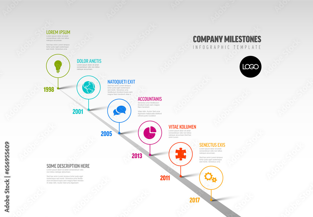 Vector Infographic Company Milestones Timeline Template with pointers ...