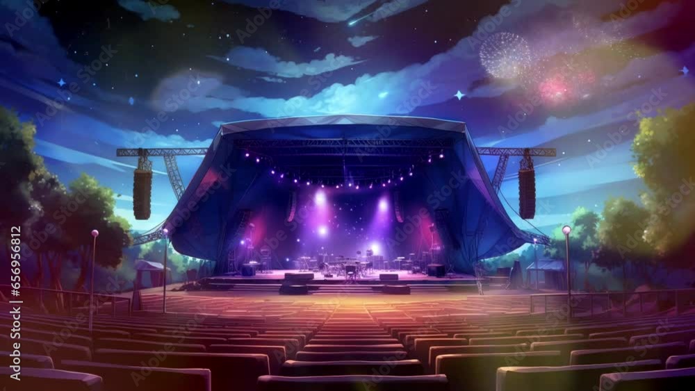 concert stage at night, seamless looping video background animation ...