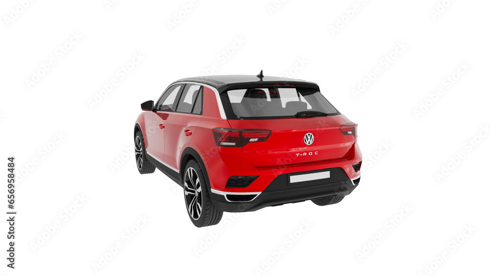 3d rendering of red VOLKSWAGEN T-ROC car isolated on white background ...