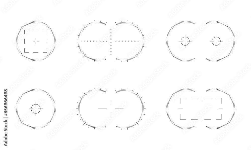 Set of viewfinder scales of binocular, monocular, telescope, periscope ...