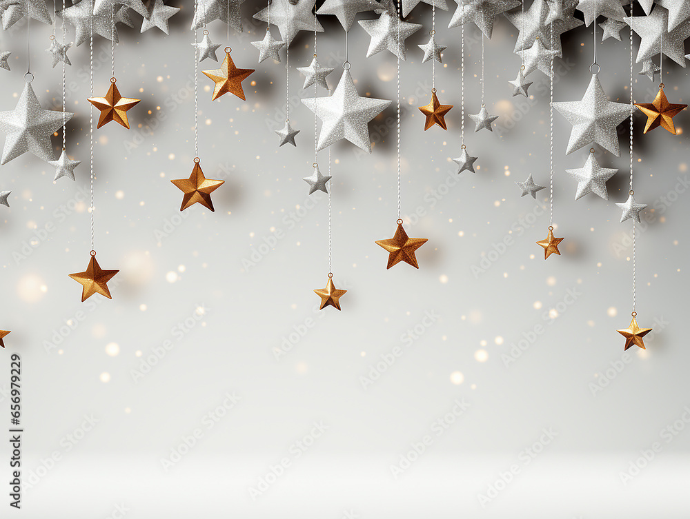 sfondo bianco con decorazioni natalizie bianche e oro, stelle , spazio ...