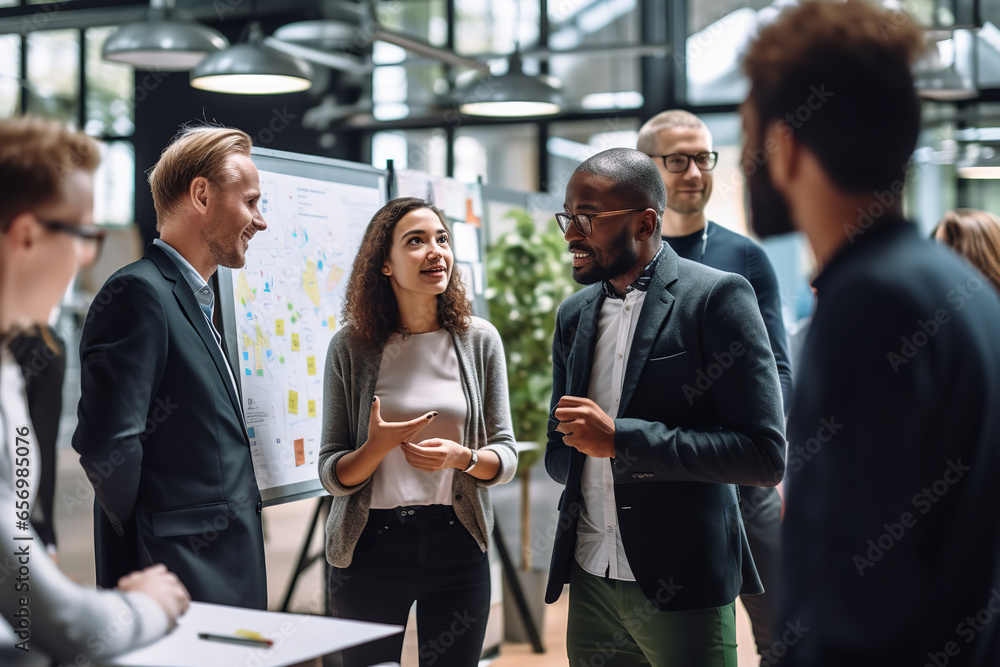 A group of young innovators are on stage, energetically pitching their ...