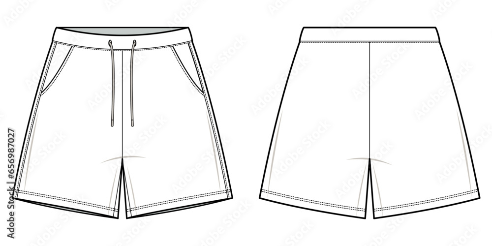 basic shorts fashion flat technical drawing template. Flat apparel ...