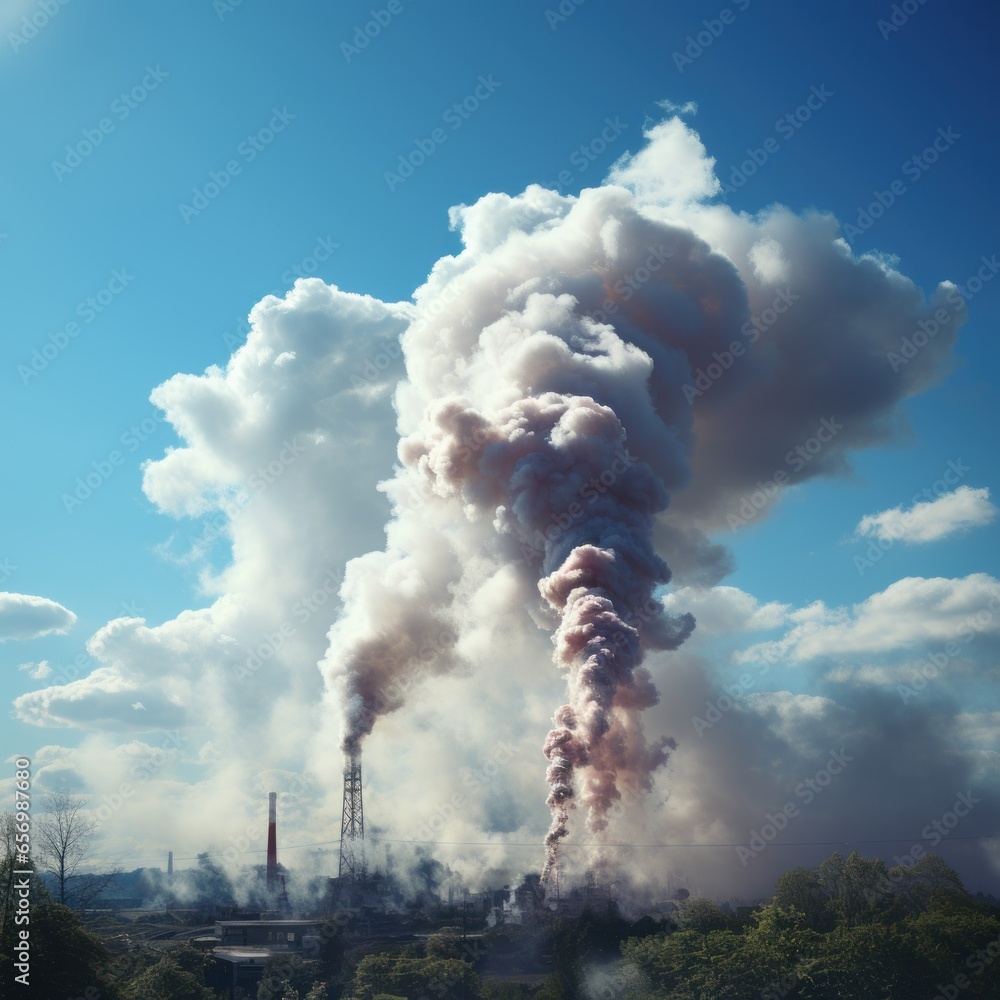 Factories emit smoke pollution and cause air pollution in the afternoon ...